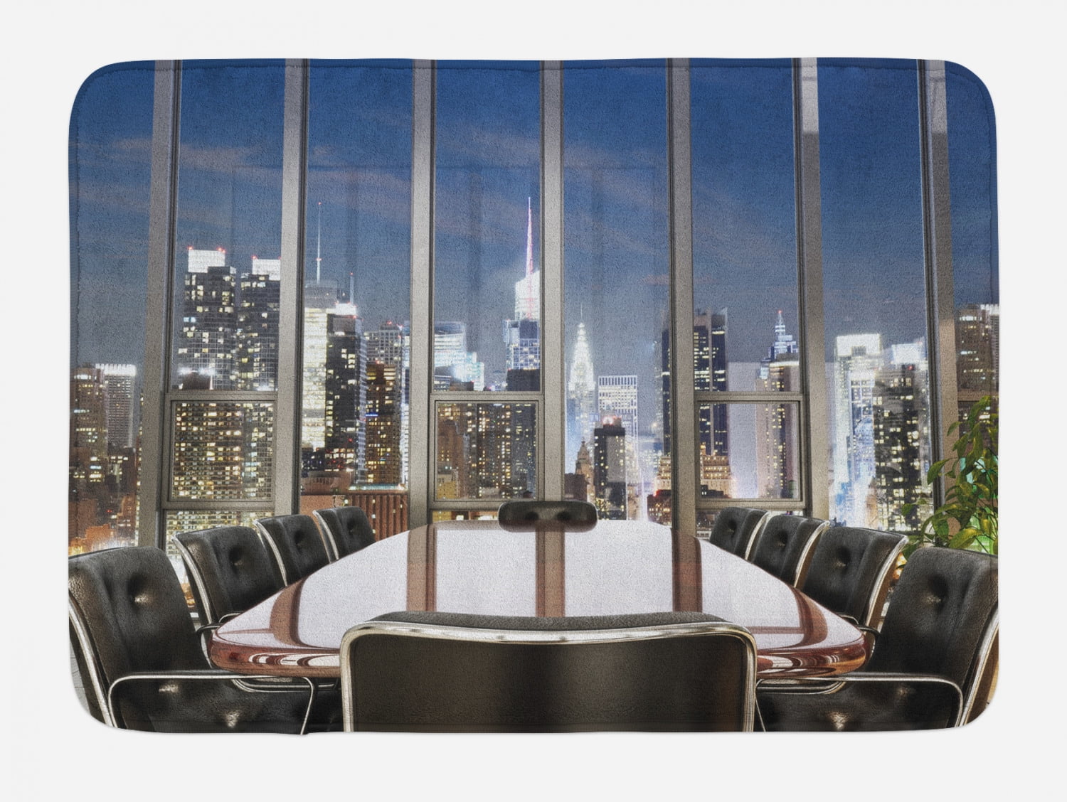 Modern Bath Mat, Business Office Conference Room Table Chairs City View ...