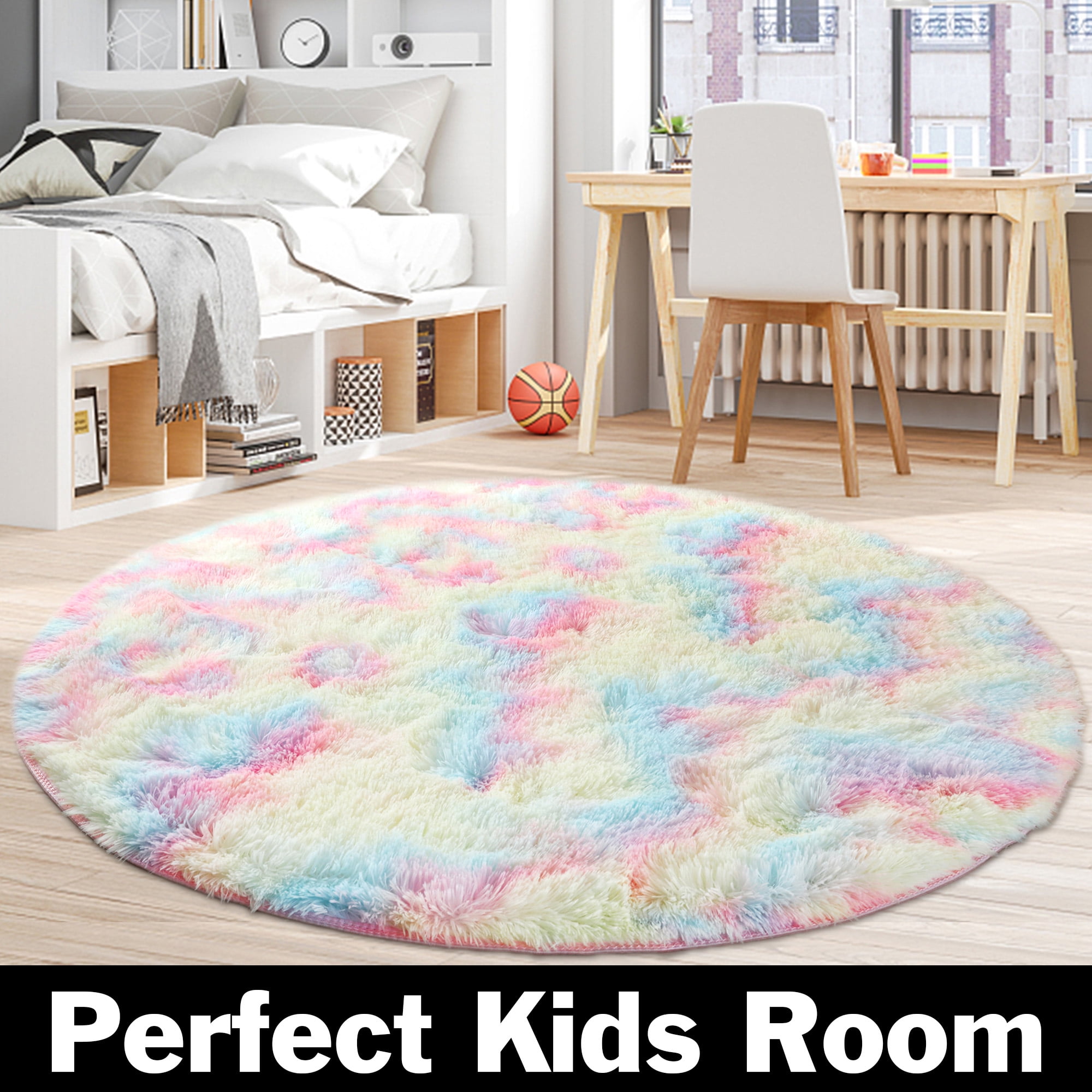 Tie Dye Round Rug For Girls Bedroom,Fluffy Circle Rug For Kids Room ...