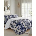 4 Piece Duvet Cover Set Full, Abstract Flower Deep Blue Soft Breathable ...