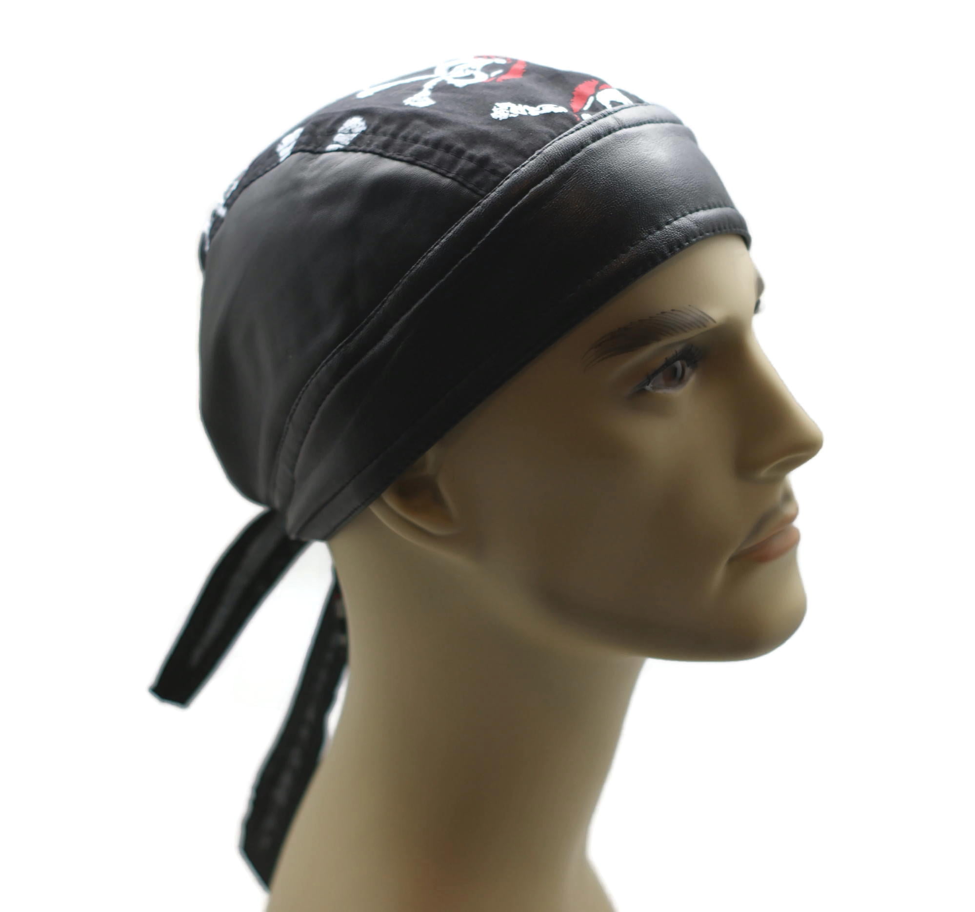 Headwrap Cotton with Leather Like Du-Rag Doo Rag Pirate Skulls ...