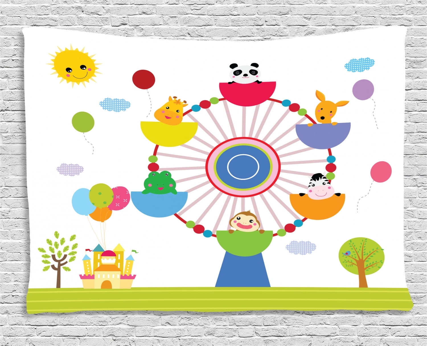 Ferris Wheel Tapestry, Nursery Theme Amusement Park with Castle ...