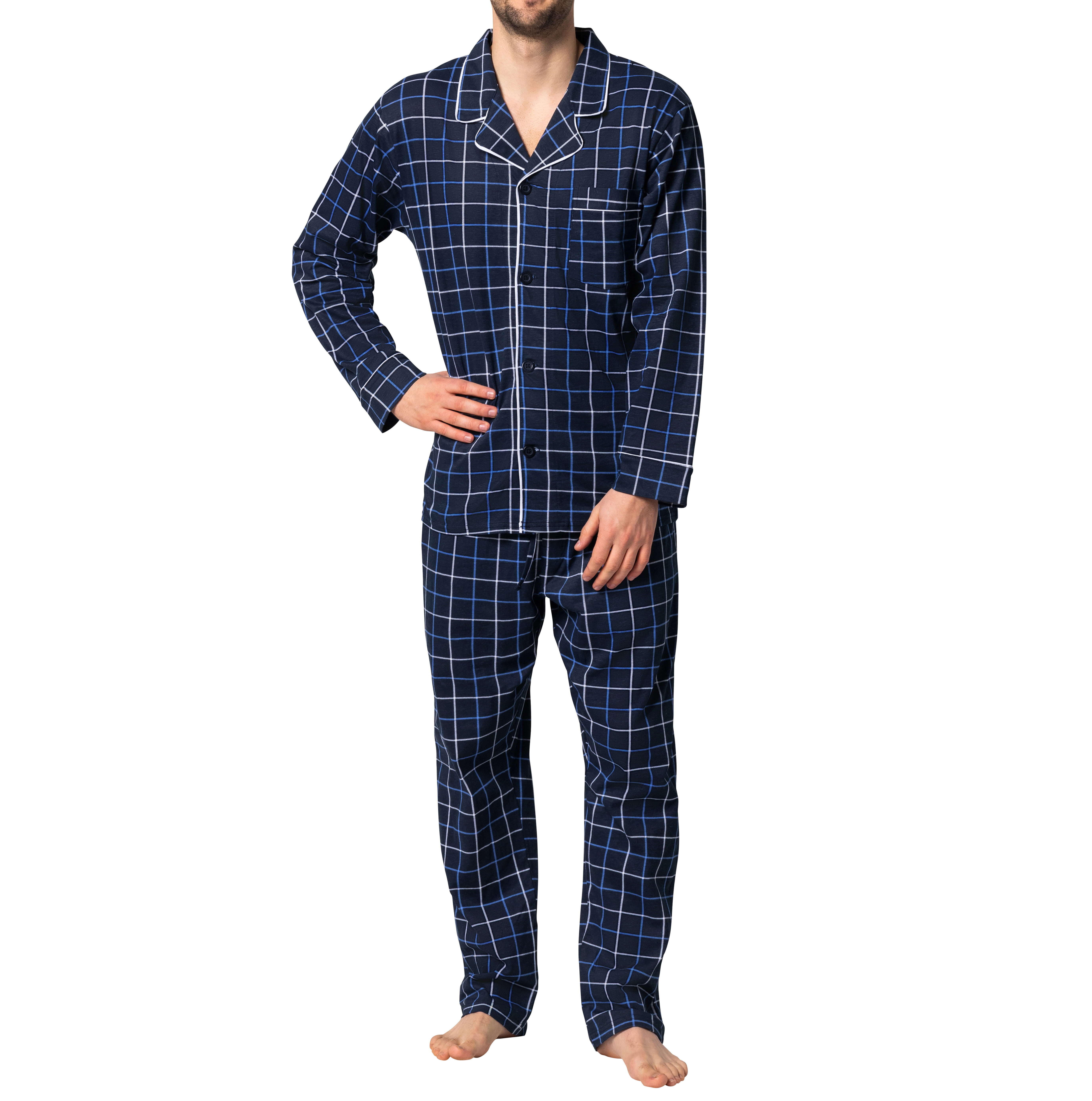Hanes Mens Pajamas Cotton X Temp Long Sleeve Shirt And Pants Knit Pjs