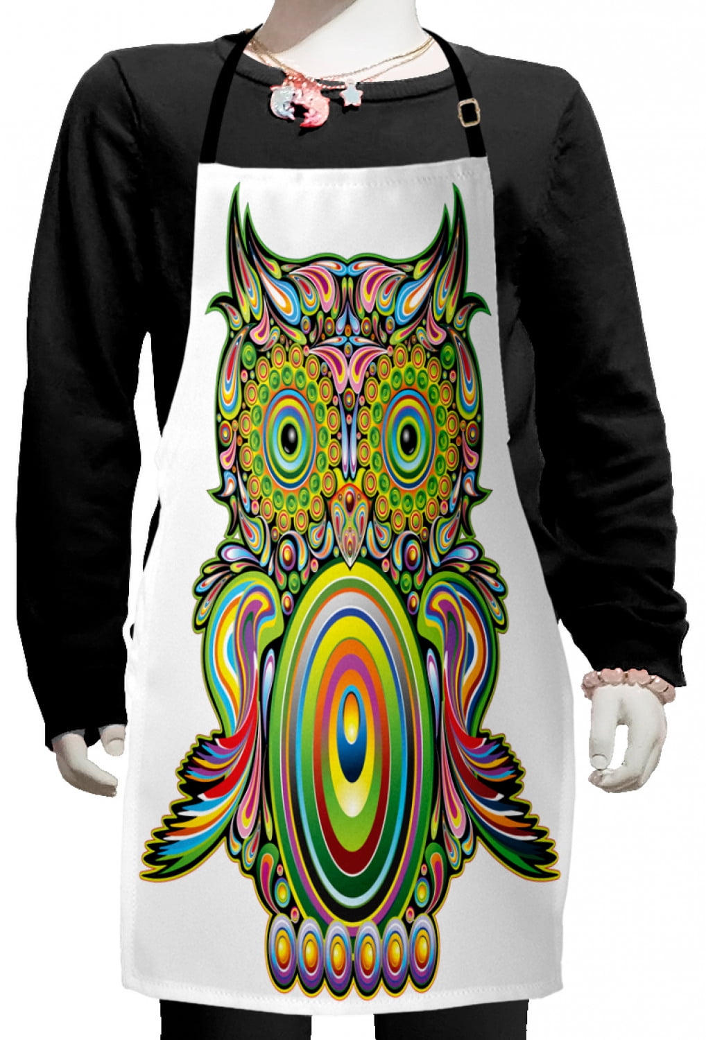Owl Kids Apron, Ornate Colorful Owl Elements Eye Feather of Universe ...