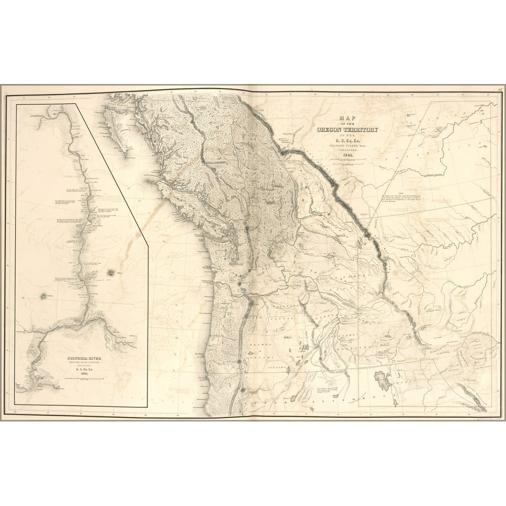 24"x36" Gallery Poster, Map of Oregon Territory; Inset map of Columbia ...