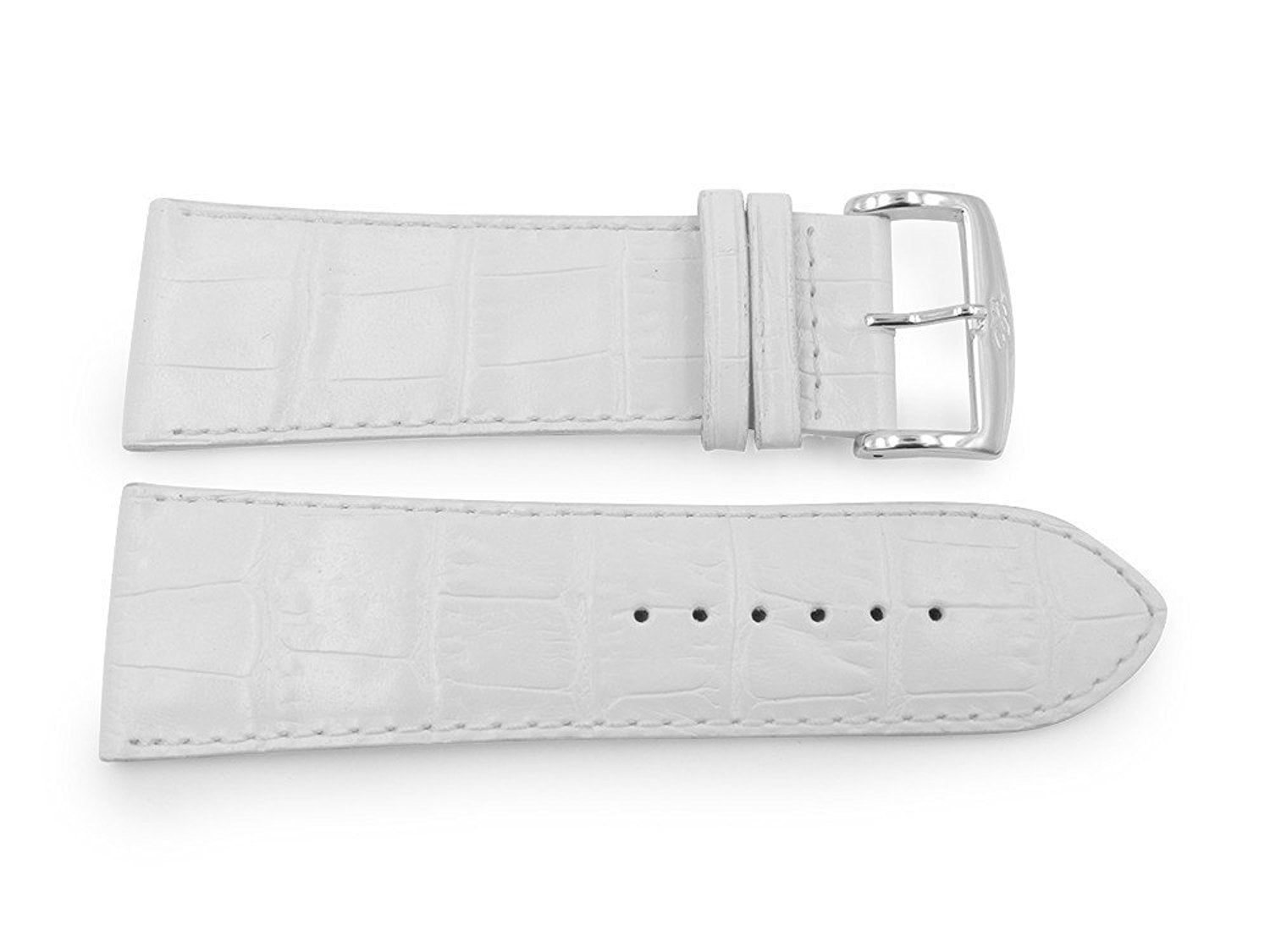 Genuine Leather White 28mm Watch Band Crocodile Grain Made In France ...