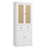 "Homfa White Freestanding 72.4"" Tall Bathroom Storage Cabinet with Drawer, 4 Rattan Door Modern ...