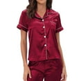 Ahabrexf Womens Pajama Sets Silk Satin Button Down Sleepwear Loungewear