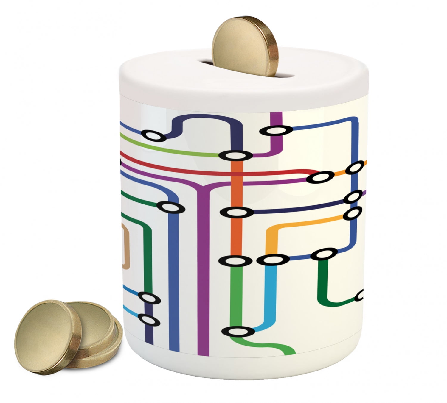 Map Piggy Bank, Colorful Abstract Subway Map Lines and Dots Navigation ...