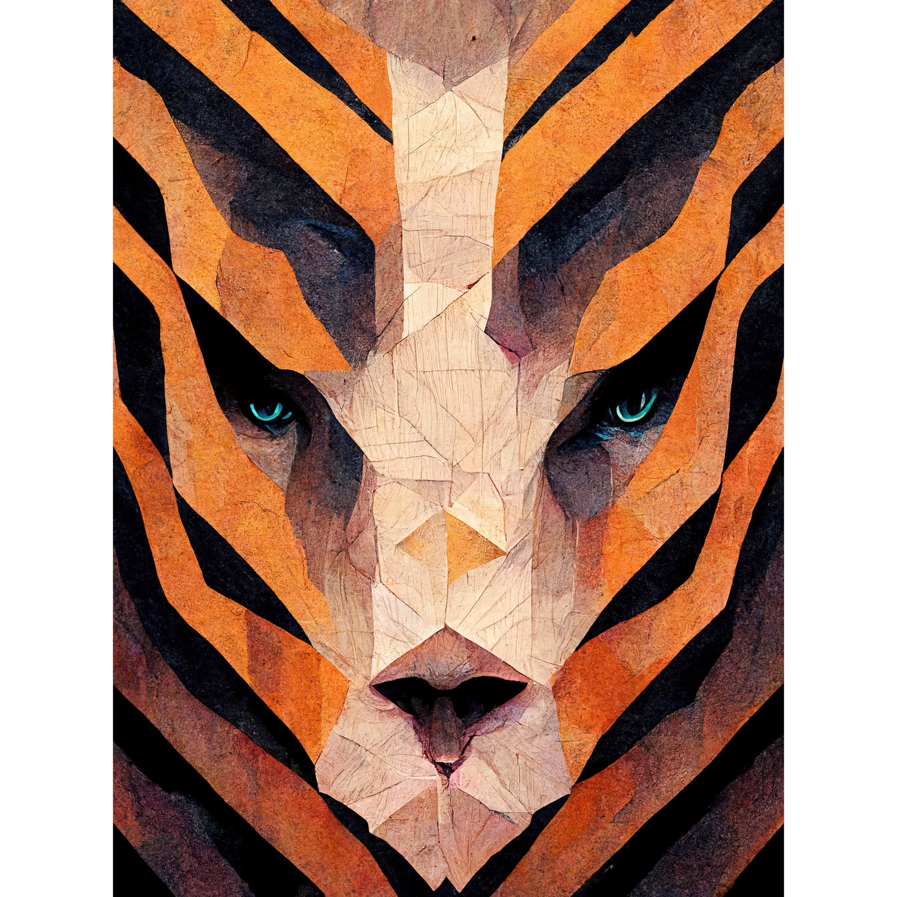 Abstract Geometric Tiger Head Symmetrical Unframed Wall Art Print ...