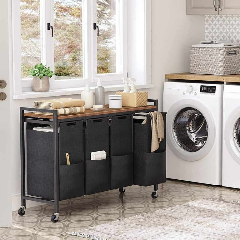 Laundry Sorter 4 Sections Laundry Hamper Laundry Basket with Wheels 4 10.5 Gal 39.8L Rolling Cart Pull Out and Removable Oxford Fabric Laundry Bags Greige and Black BG04XY01 Walmart