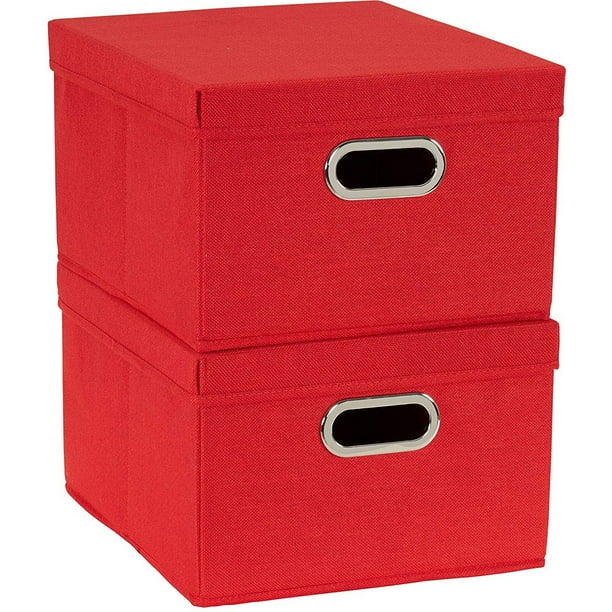 HOUSEHOLD ESSENTIALS Collapsible Linen Storage Boxes, 2pk, Carnation ...
