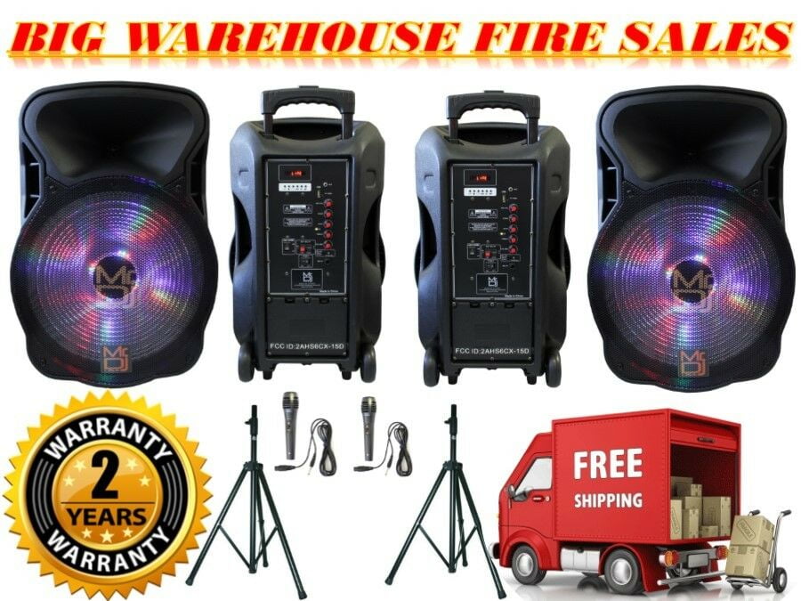 2 Mr Dj DJ15-BTA 3000W Bluetooth PA DJ FM Radio Speaker Microphone, 2 ...