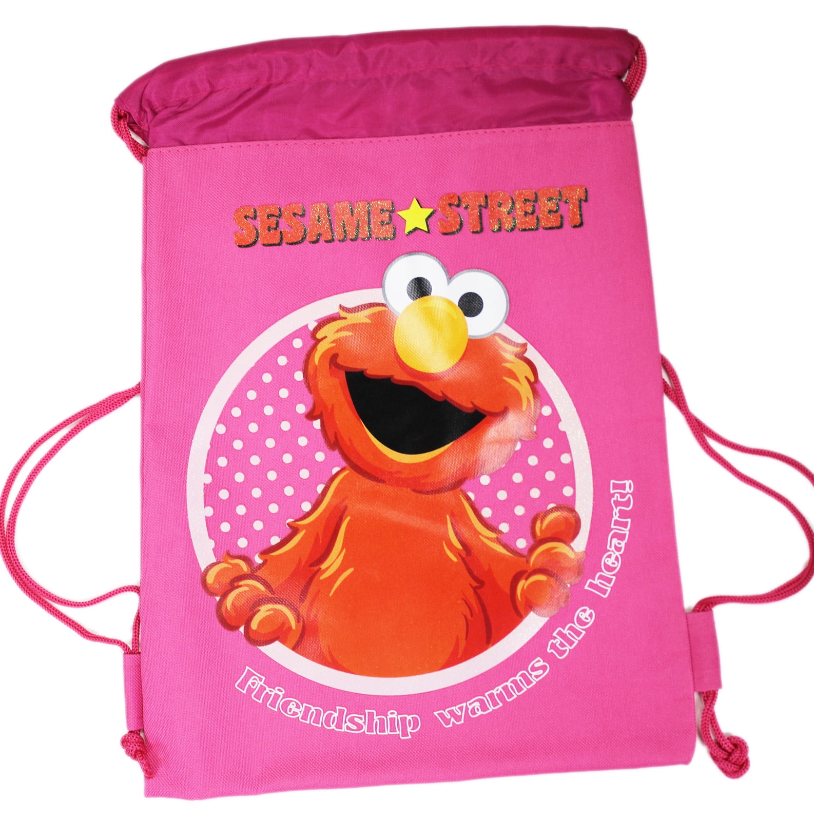 Sesame Street's Elmo Friendship Warms the Heart Pink Drawstring Bag ...