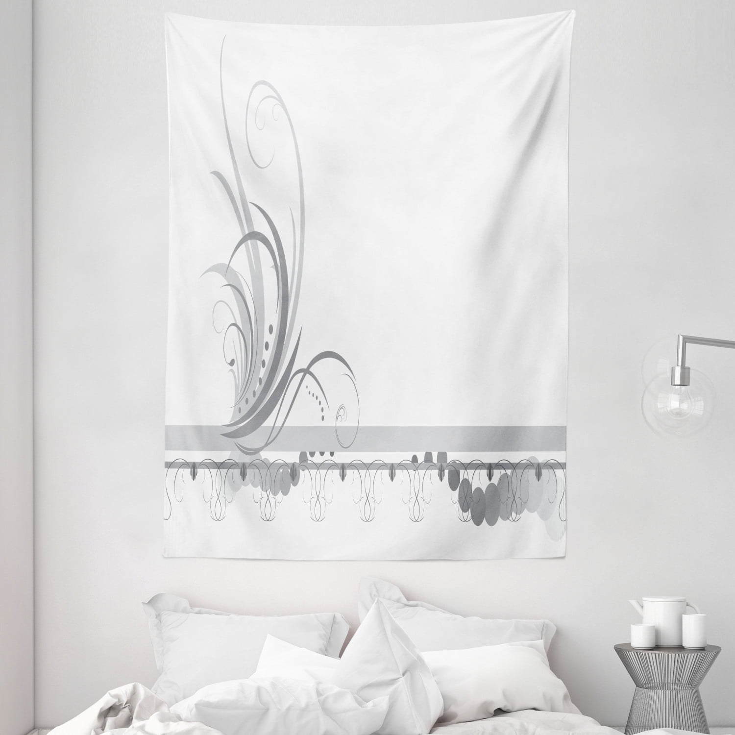 Grey Tapestry, Ornament Border with Artistic Swirls Dots in Rococo ...