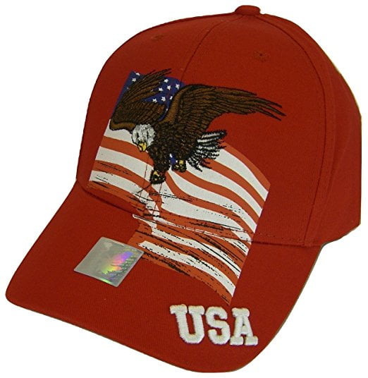 USA Men's Patriotic American Bald Eagle Adjustable Baseball Cap (Red ...