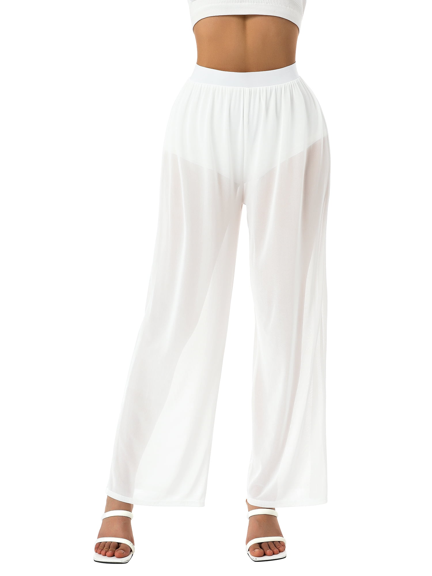 Blotona See Through Wide Leg Pants for Women Sexy Summer Mesh Sheer ...