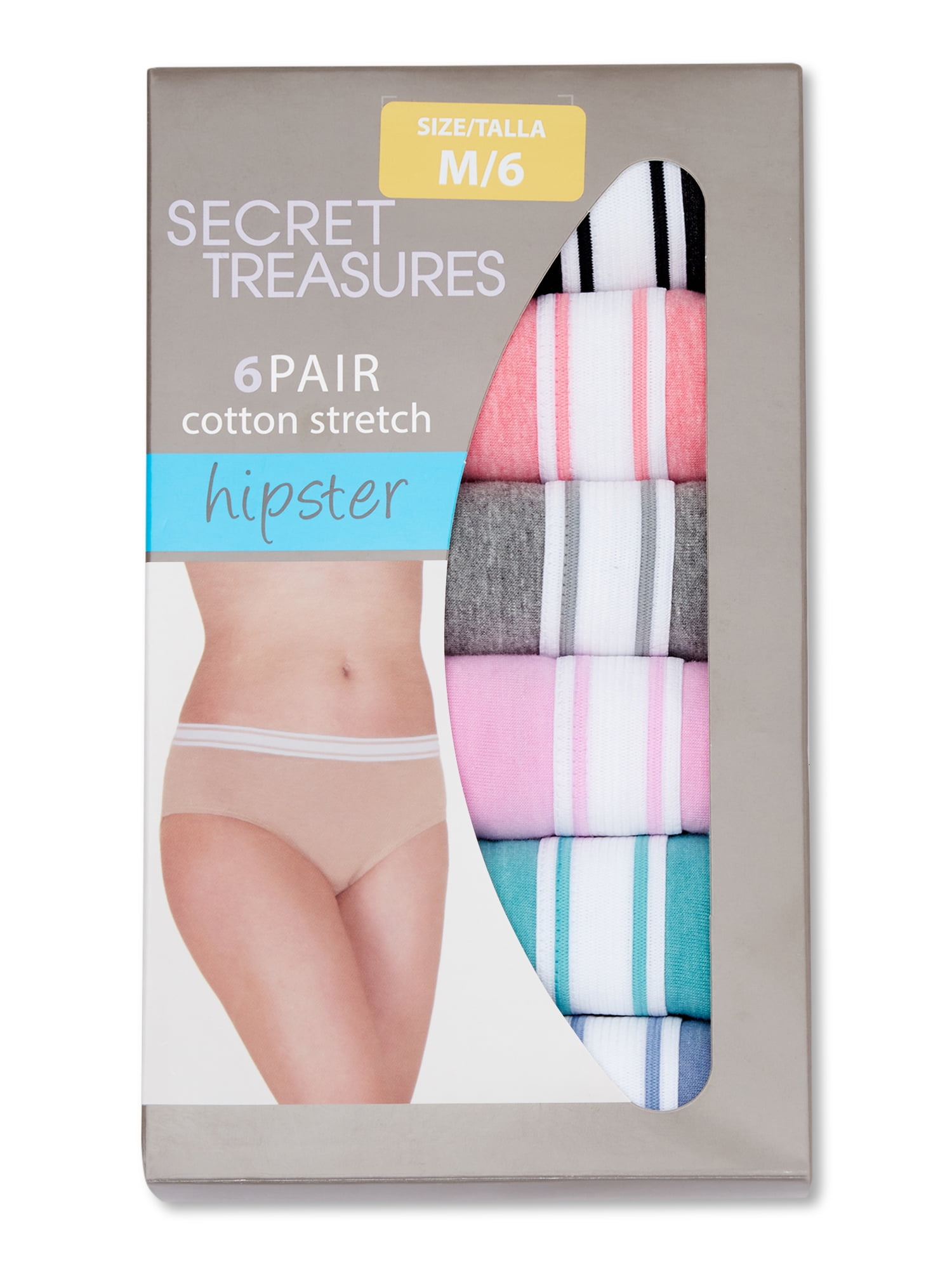 Secret Treasures Womens Cotton Stretch Hipster Panties 6 Pack