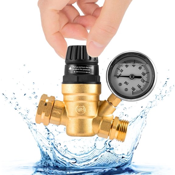 Brass Lead-Free Adjustable RV Water Pressure Regulator with Gauge for ...