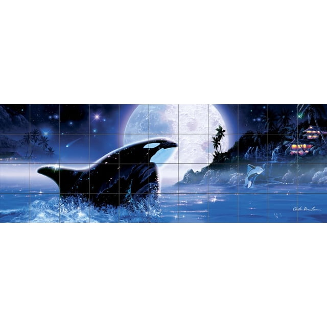 Tile Mural Bathroom Backsplash - Orca Moon ii - by Christian Riese ...