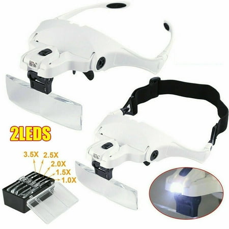 Lightweight Magnifier Head Light 2LED Adjustable Magnifying Glass with ...