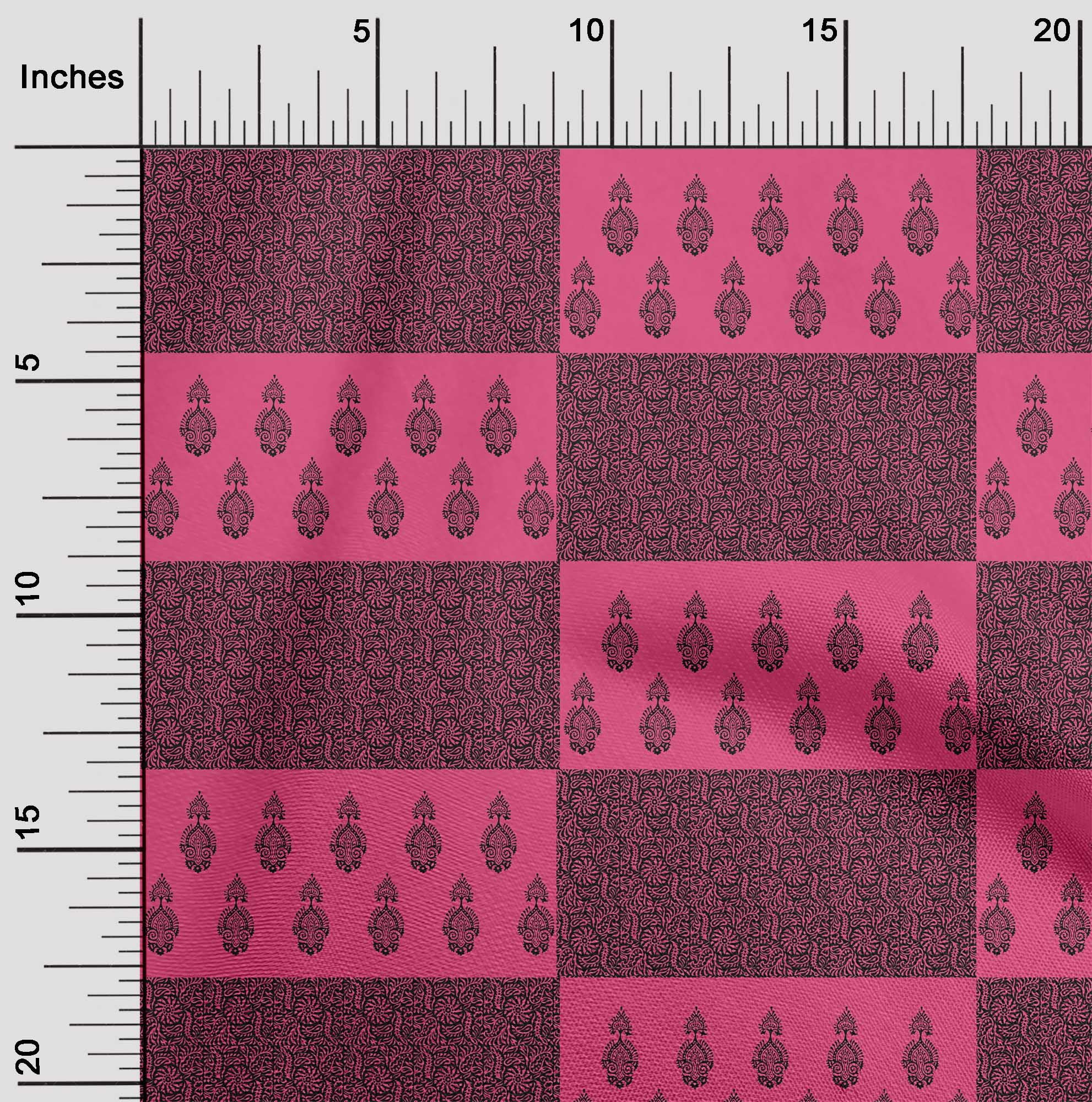 oneOone Silk Tabby Dark Pink Fabric Leaves & Floral Block Sewing Craft ...