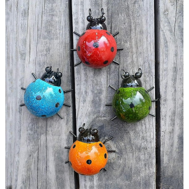 Metal Garden Wall Art Deco 4 Piece Cute Ladybug Outdoor Wall,FANCEYE ...
