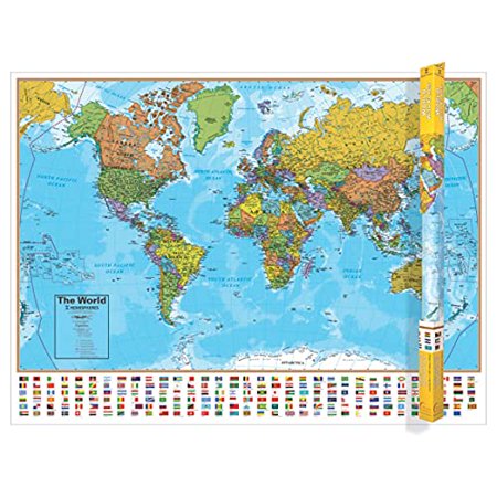 Waypoint Geographic Hemispheres Laminated World Wall Map w/ Blue Oceans ...