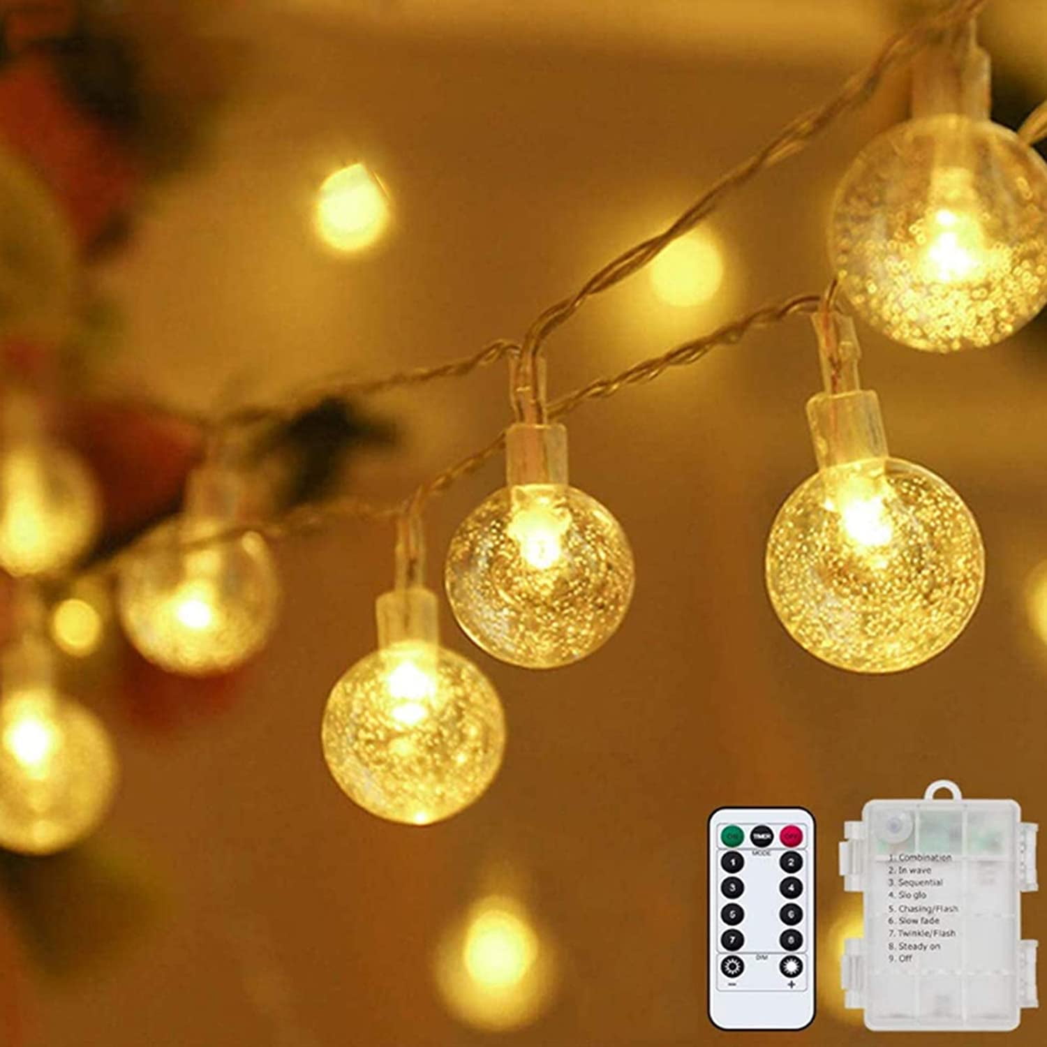 Metaku Outdoor String Lights Battery Operated 16.4ft 50LED Fairy Lights ...