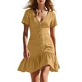 Button Down Dress for Women V Neck Short Sleeve Ruffle Hem Dresses ...