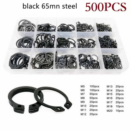500Pc/Set M5-M20 Black 605 Steel Shaft Bearing Snap Ring C Type ...