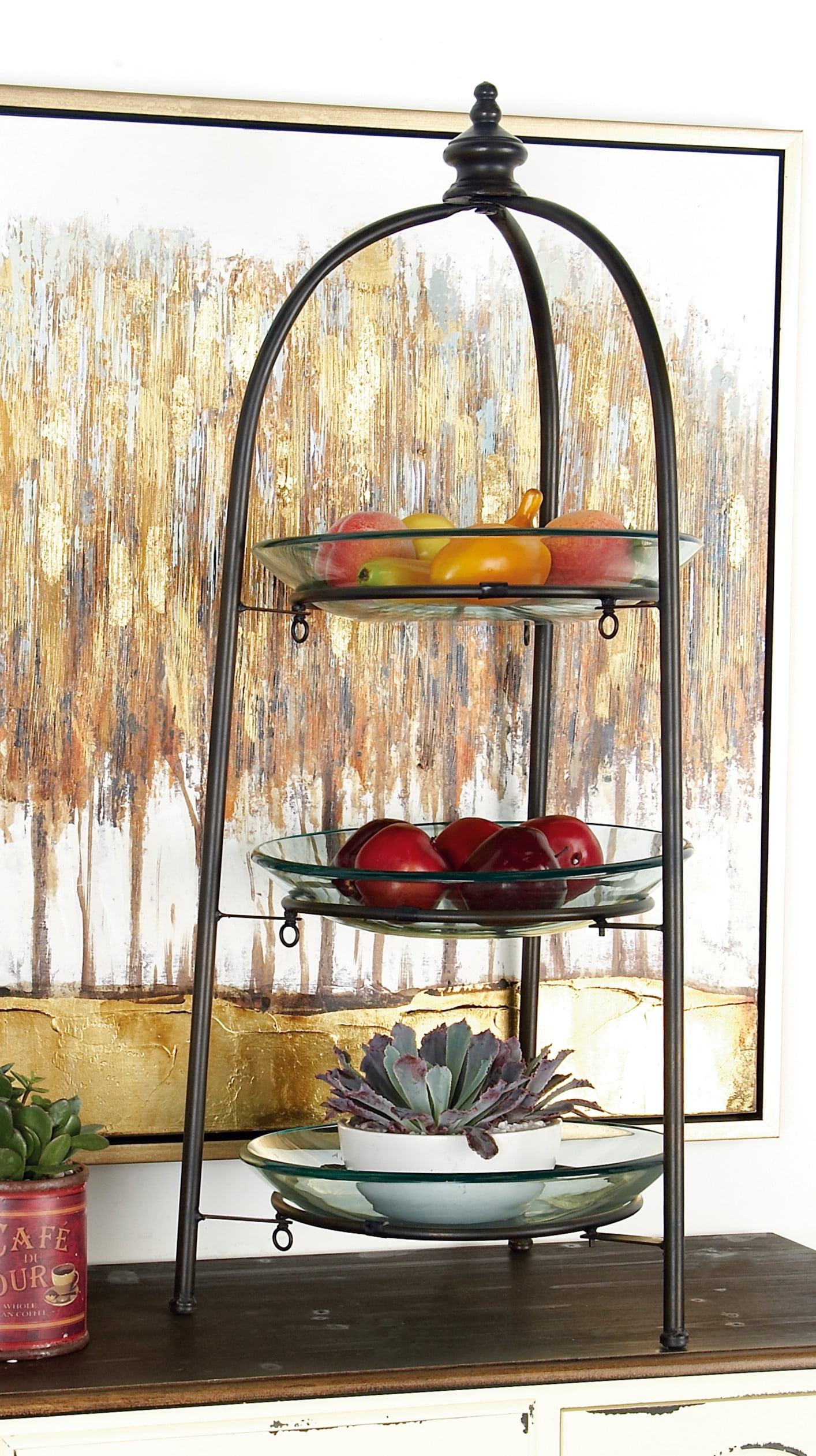DecMode Traditional 38 X 15 Inch Clear Glass and Iron 3-Tier Bowl Stand ...