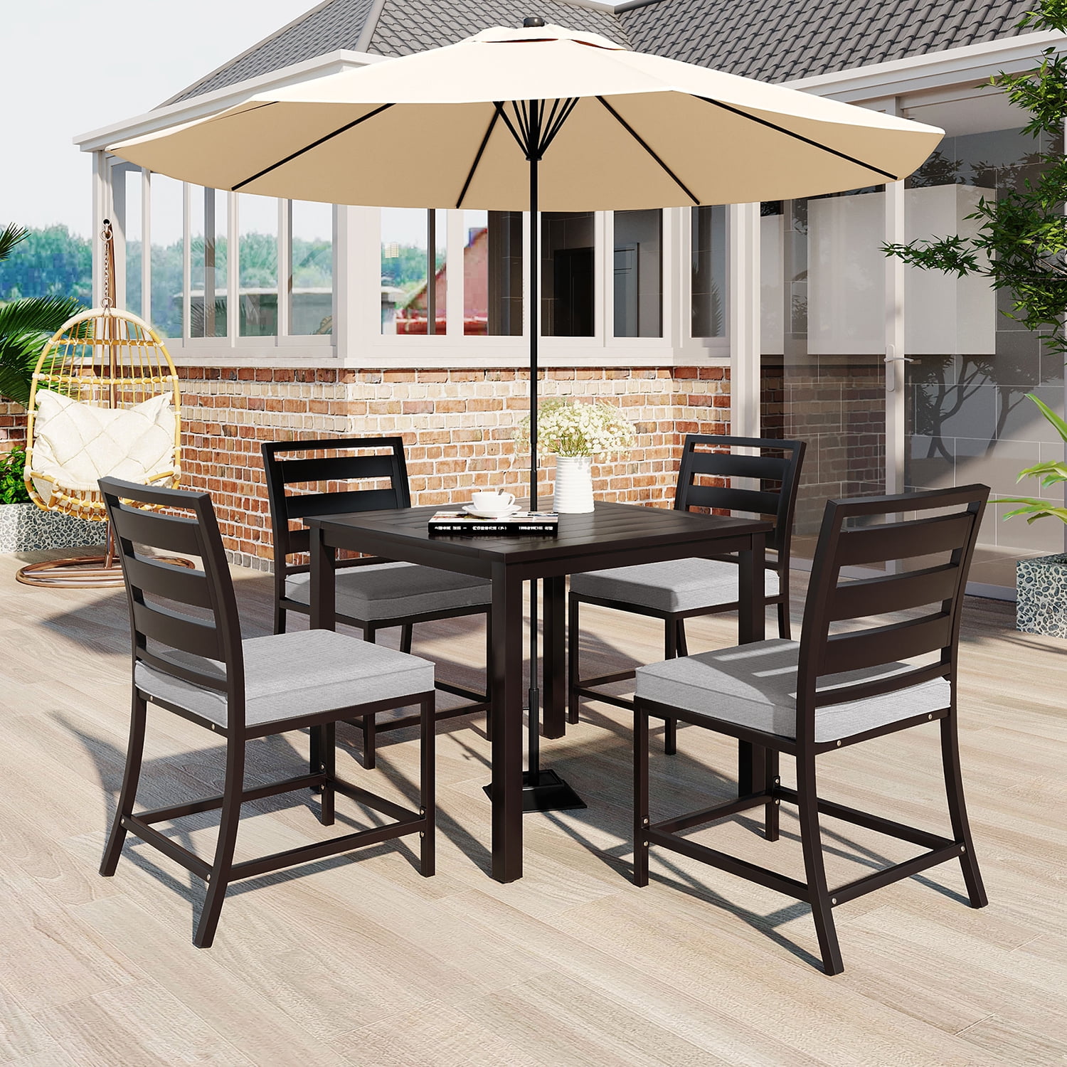 Churanty 5 Pieces Steel Outdoor Dining Set Metal Frame Table with ...