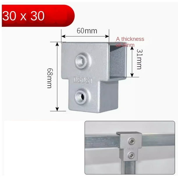 OD 30x30mm Square Tube Connection Piece Aluminum Alloy Elbow Three-way ...