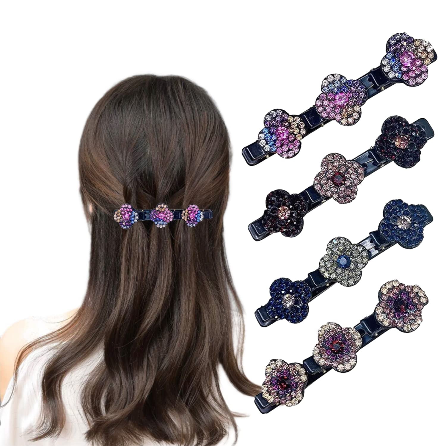 4PCS Sparkling Crystal Stone Braided Hair Clips， Hair Clips For Thick ...
