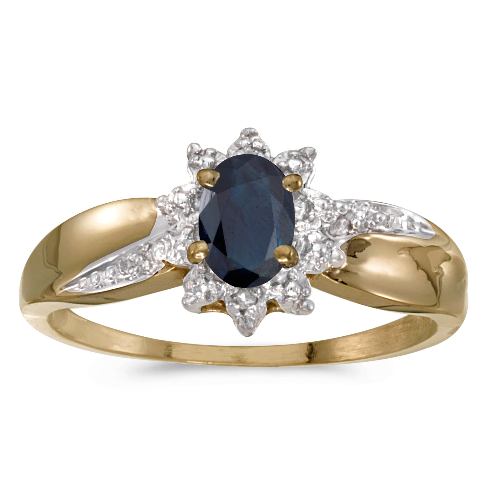 Direct-Jewelry - 10k Yellow Gold Oval Sapphire And Diamond Ring ...