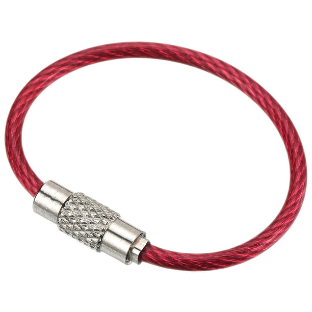 3.5 Inch Stainless Steel Wire Keychain Cable Key Ring Loop, Rose Red, 5 ...