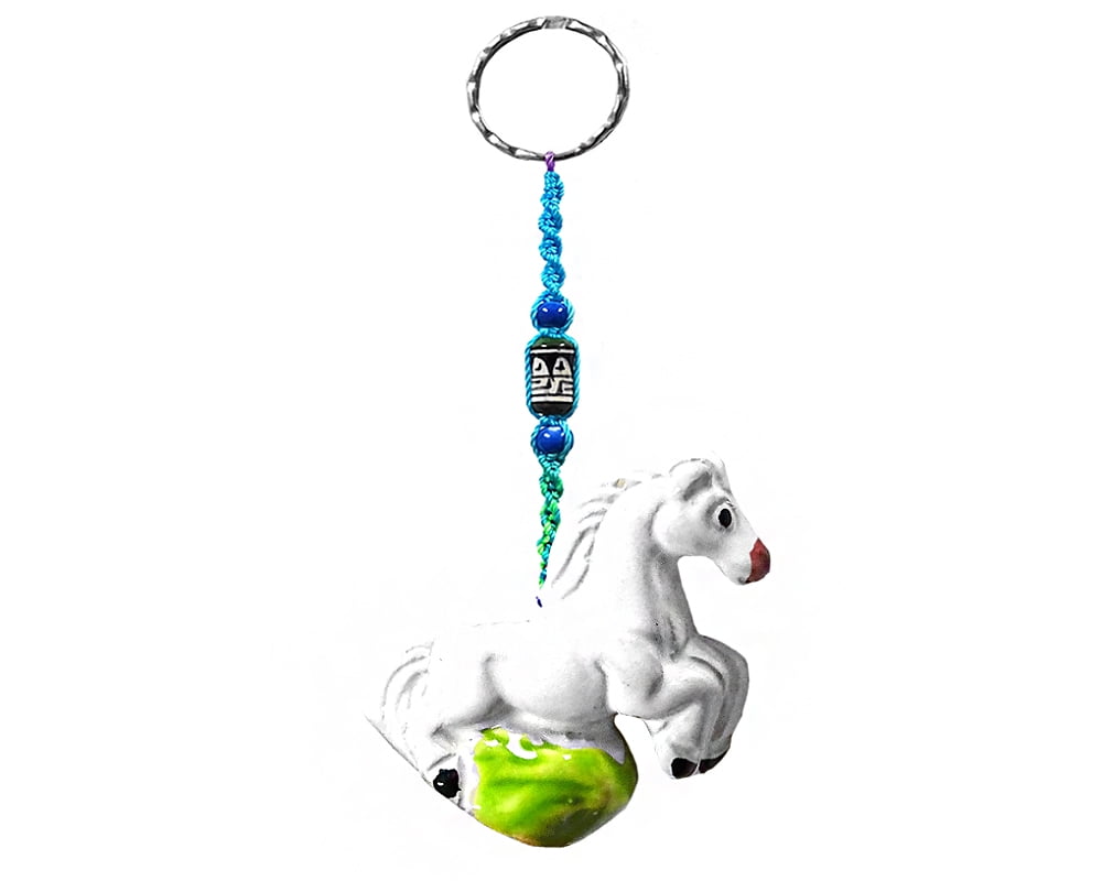 Horse Farm Animal 3D Ceramic Figurine Keychain Multicolored Macramé ...