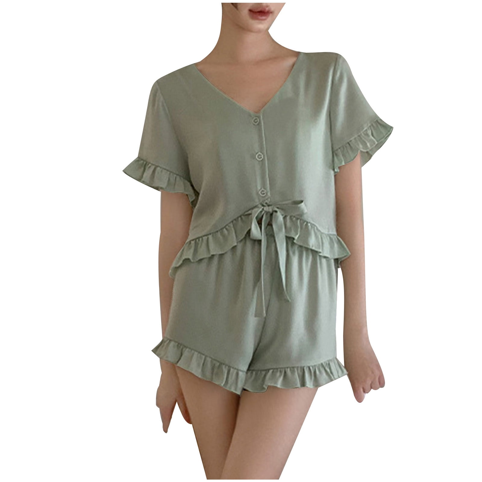 Click here for Cameland Womens Pajama Sets Ruffle Short Sleeve To... prices