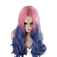 DOPI Gradient Blue Pink Wig Big Wave Ladies Fashion Wig Headgear Middle ...