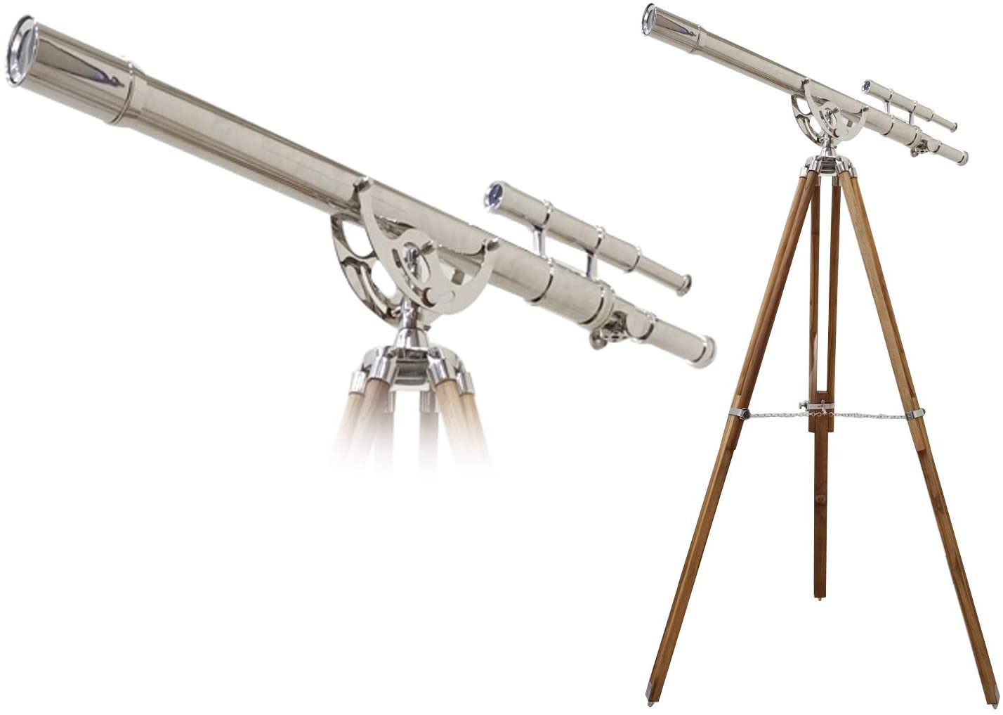 CHROME DOUBLE BARREL BRASS TRIPOD STAND TELESCOPE ADRIANA HARBOR MASTER ...