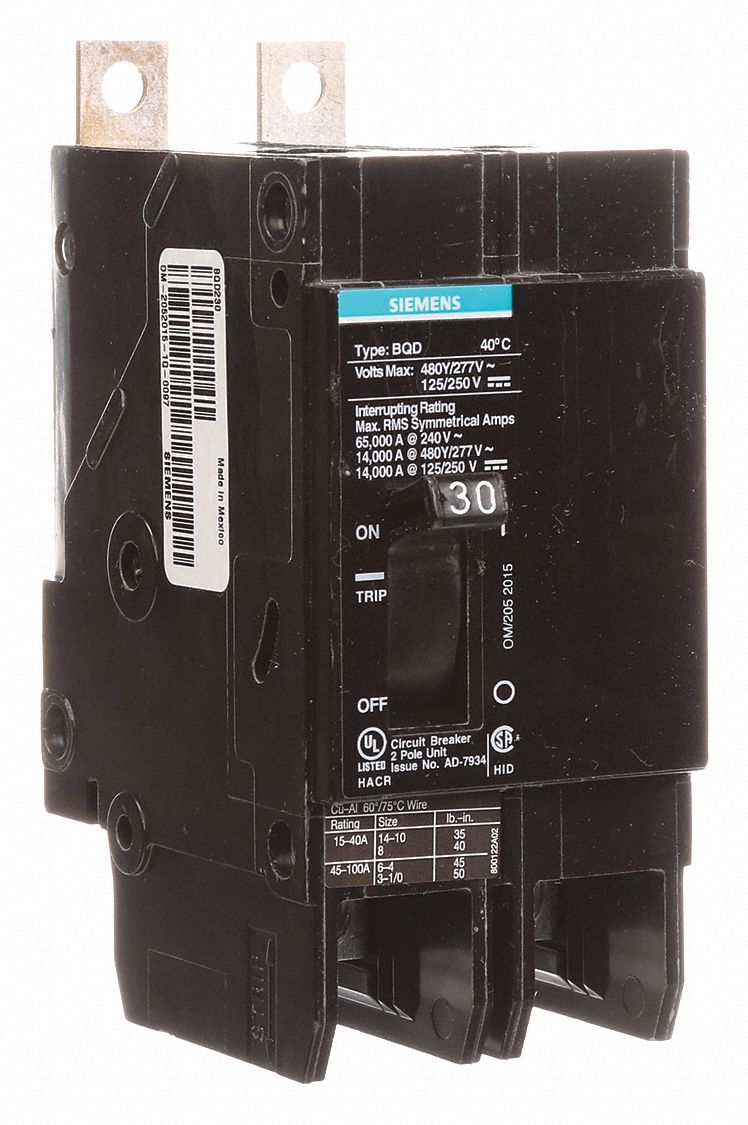 Siemens Circuit Breaker,30A,Bolt On,480V,2P BQD230 - Walmart.com