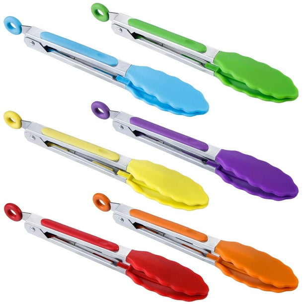 BKitchen Food Tongs 7" Mini Silicone Serving Tongs Set of 6 (Purple red ...