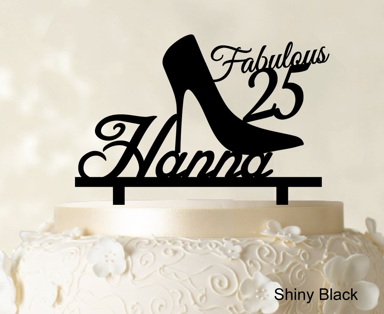 "Custom Birthday Cake Topper Personalized Shiny Black Cake Topper Color ...