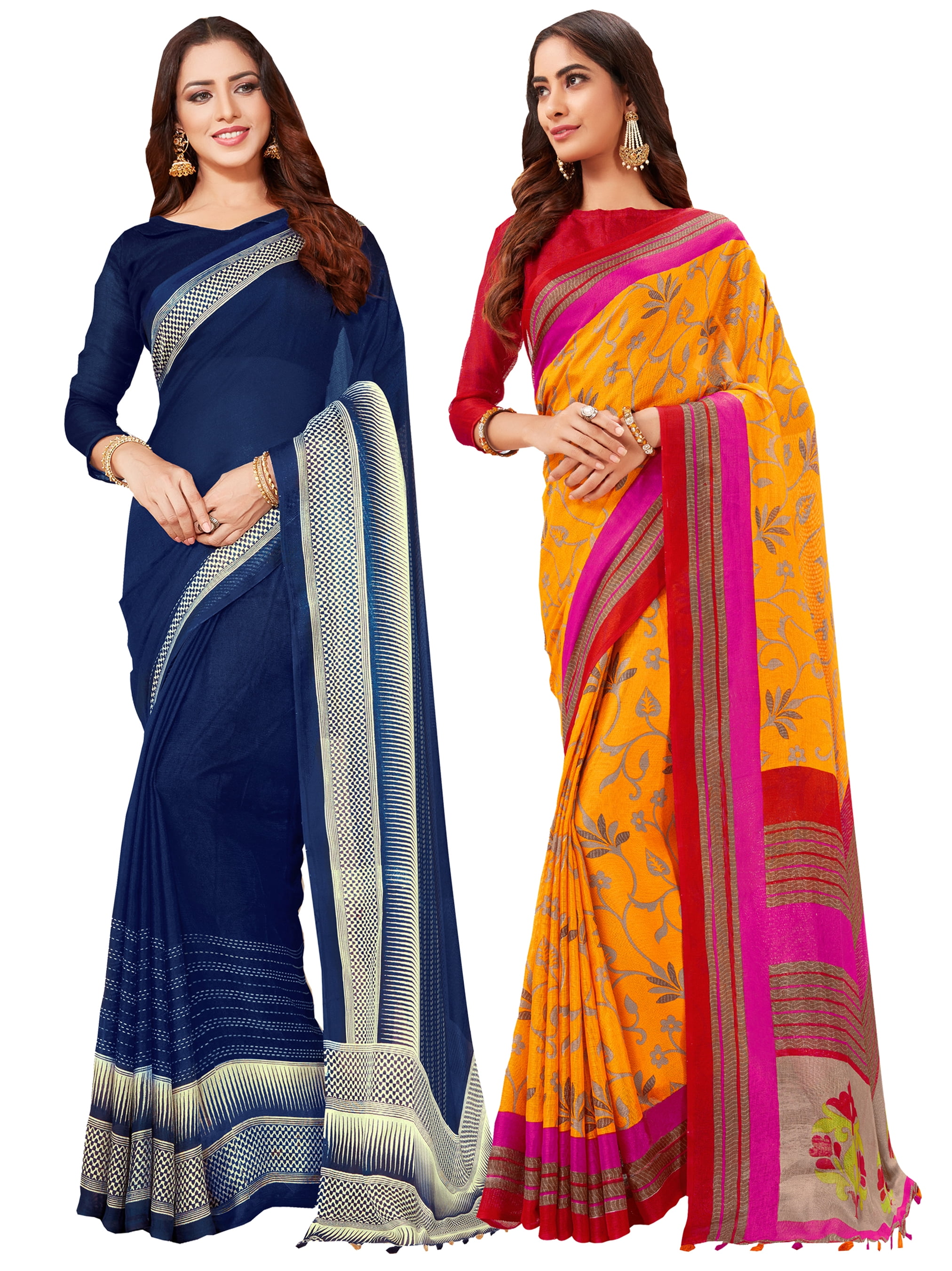 Pack of Two Saree for Women Printed Linen Silk Indian Wedding Sarees ...