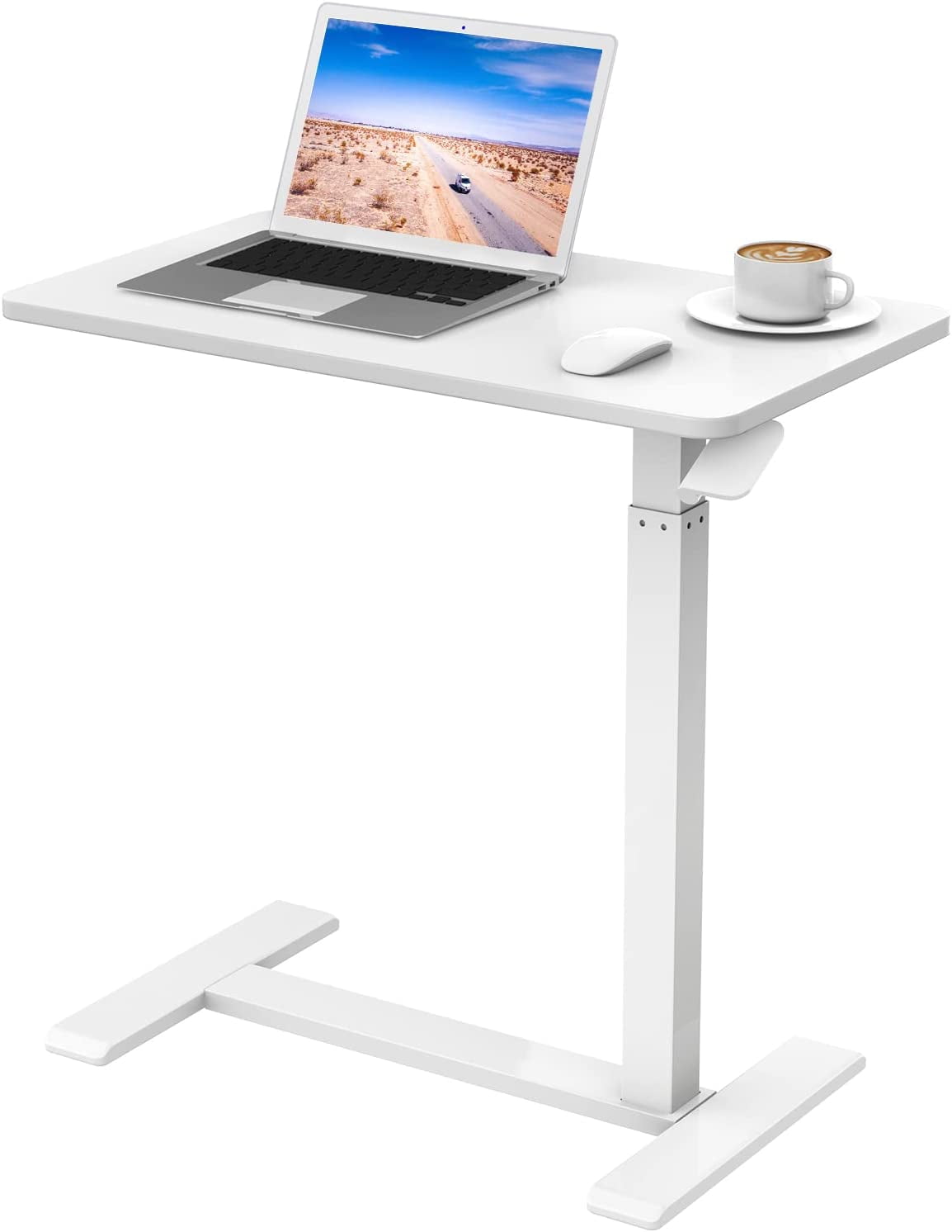 Medical Adjustable Overbed Bedside Table with Wheels, Pneumatic Mobile ...