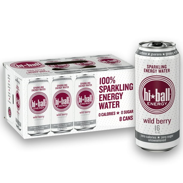 Hiball Energy Wild Berry Sparkling Energy Water, Zero Sugar and Zero Calorie Energy Drink, 16 ...