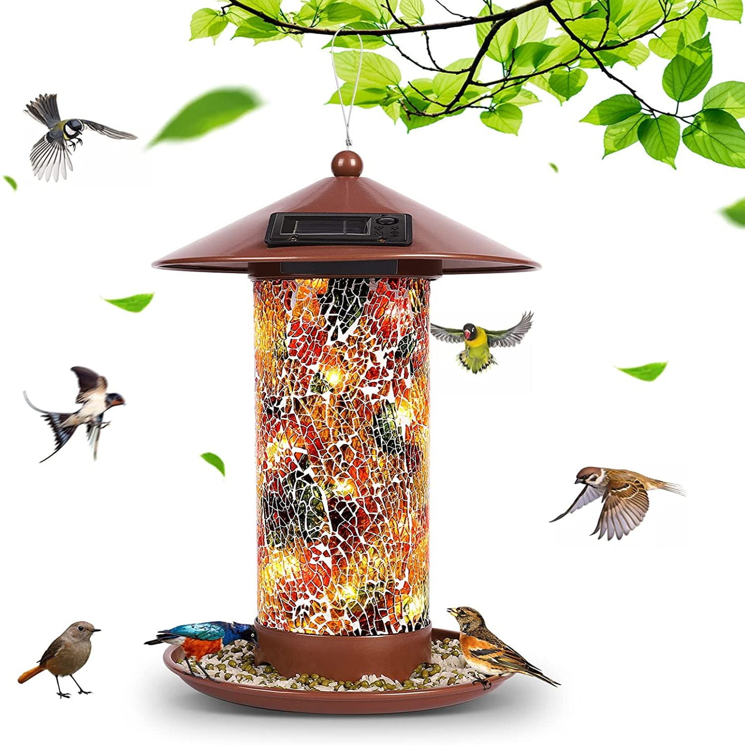 Bird Feeders With Solar Led Light, Metal Hummingbird For Outdoors ...