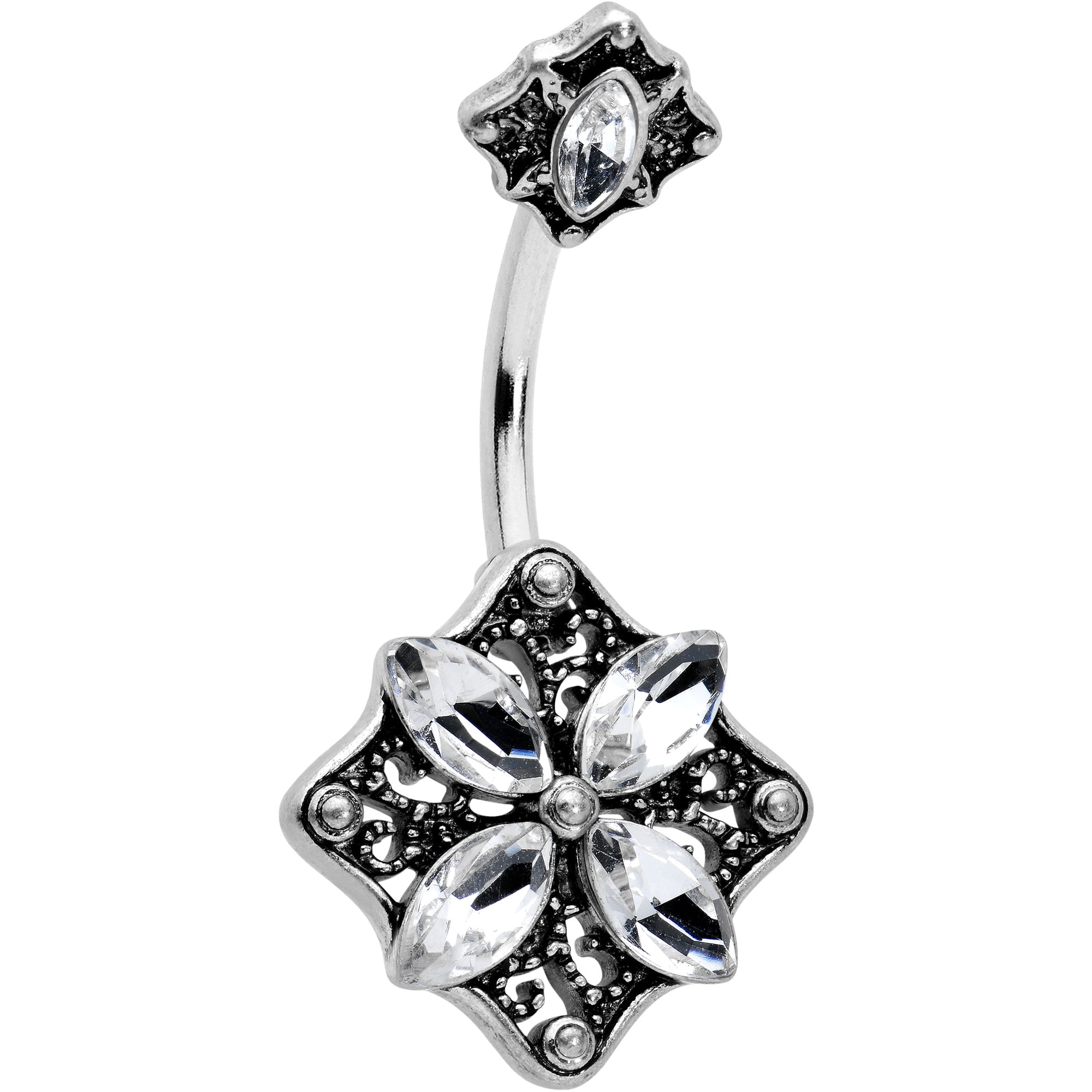 Body Candy Women Steel Piercing Clear Baroque Rhombus Flower Double ...