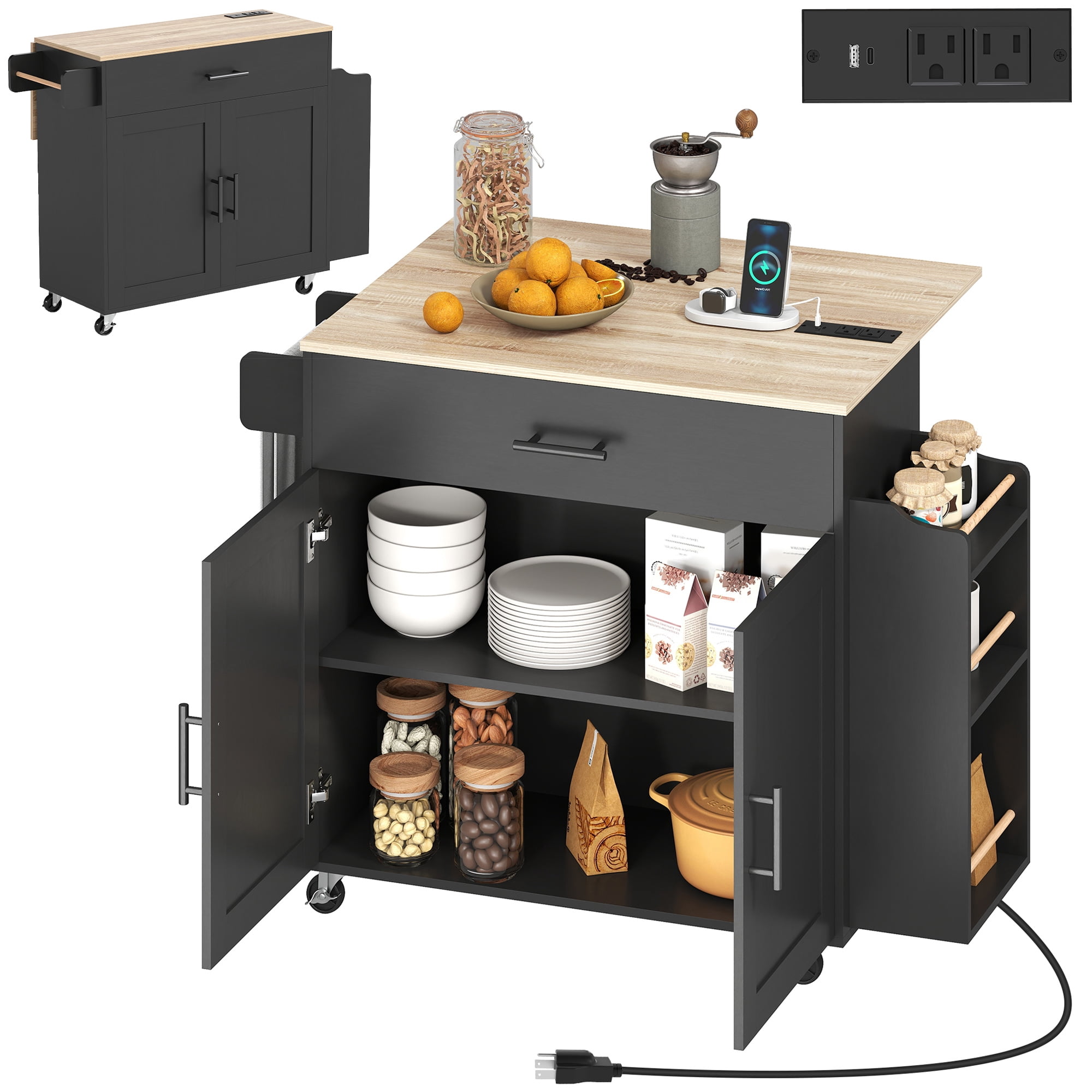 Click here for Homcom Mobile Kitchen Island With Power Outlet Dro... prices