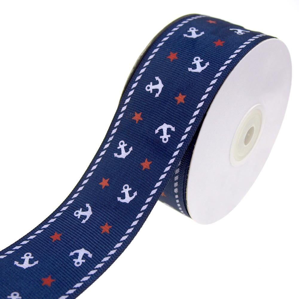 Nautical Anchor and Star Grosgrain Ribbon, Navy, 1-1/2-Inch, 25-Yard ...